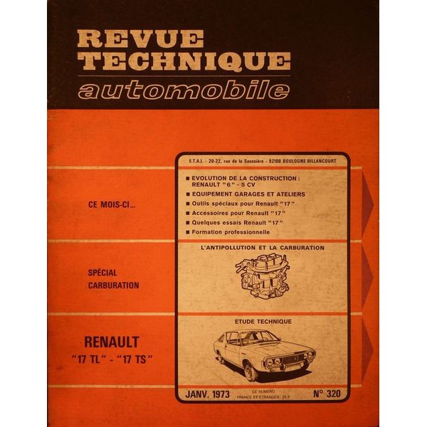 RTA Revue Technique Automobile Renault 17 TL, TS types R1312, R1322 ...