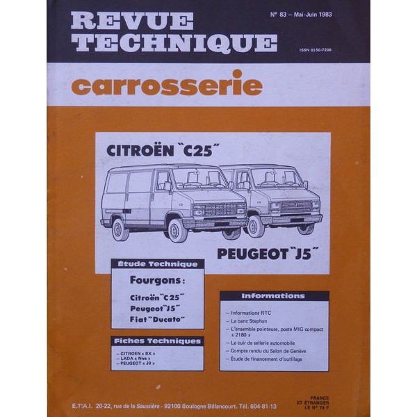RTC Revue Technique Carrosserie Citroën C25, Peugeot J5, Alfa Romeo AR6 ...