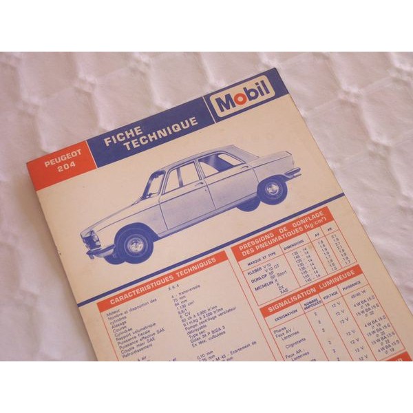 Mobil Fiche technique Peugeot 204