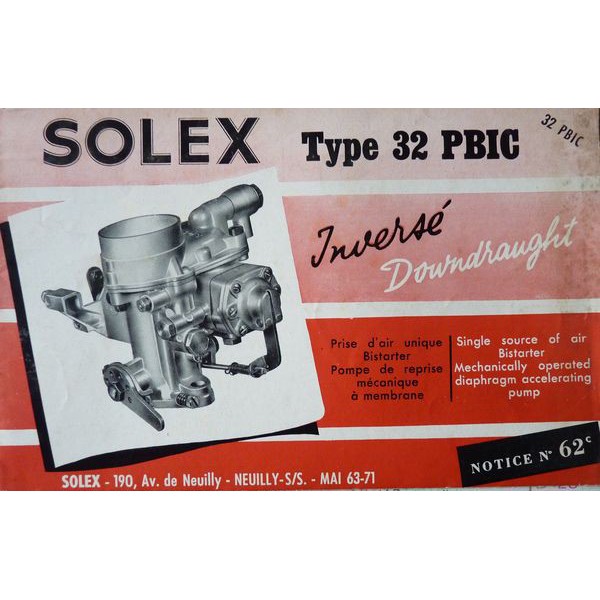 Solex 32 PBIC, notice d'entretien